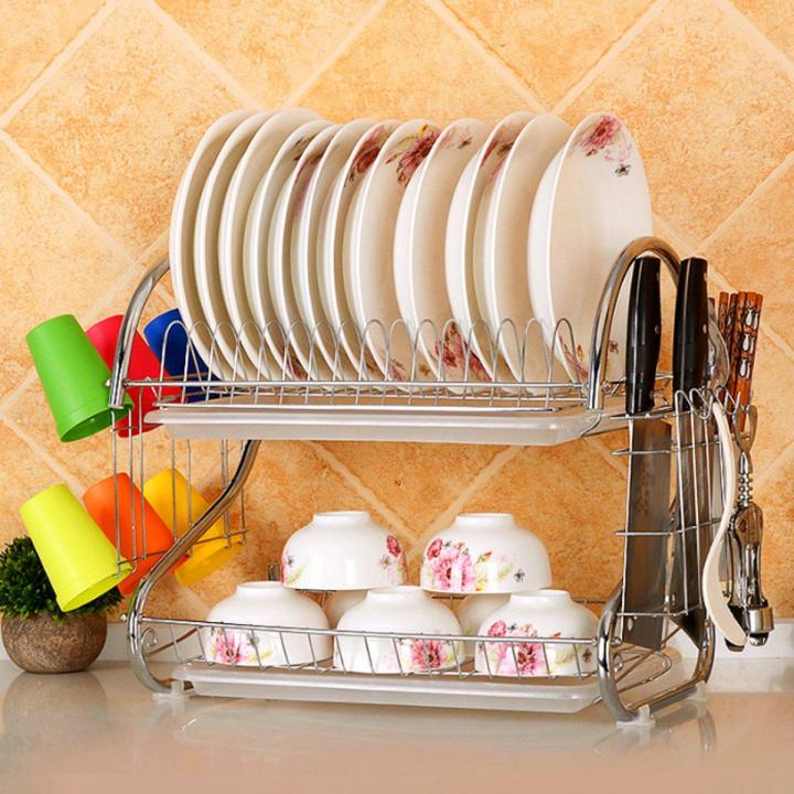 Multi-function Kitchen Rack 2-Tier Dish Rack Drain Drainer Cup Dish ...