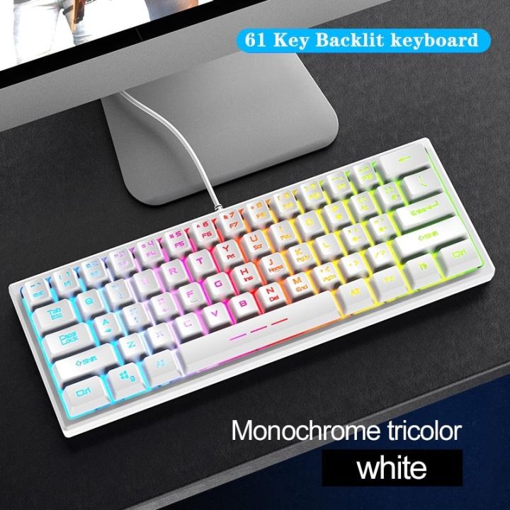Gaming Keyboard 61 Keys RGB Color Backlit Ergonomics USB Wired Keyboard ...