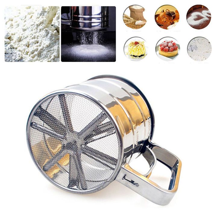 Stainless Steel Shaker Sieve Cup Mesh Crank Flour Sifter with Measuring ...