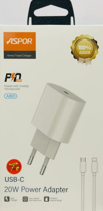 Aspor A801 20w Pd Fast Charger With Usb-c To Usb-c Cable / Eu [id: 10035] | Daraz.lk