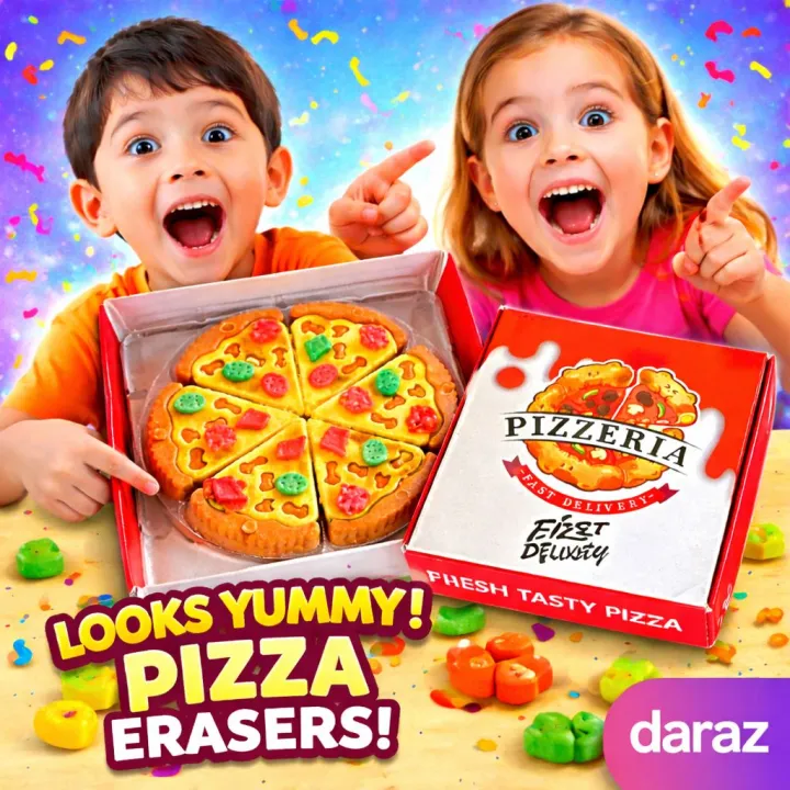 Pizza Erasers (Set of 6 Slices) – Fun Cartoon Eraser for Kids (Pack of ...