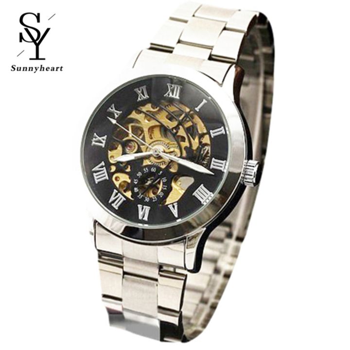 Sunny Luxury Men's Roman Numerals Tungsten Steel Mechanical Skeleton ...