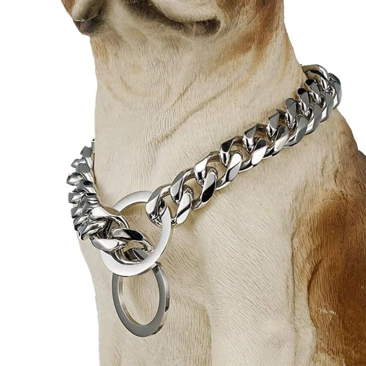 Dog Chain Collar Silvery Golden 15MM Width Cuban Link Chain for Dogs ...