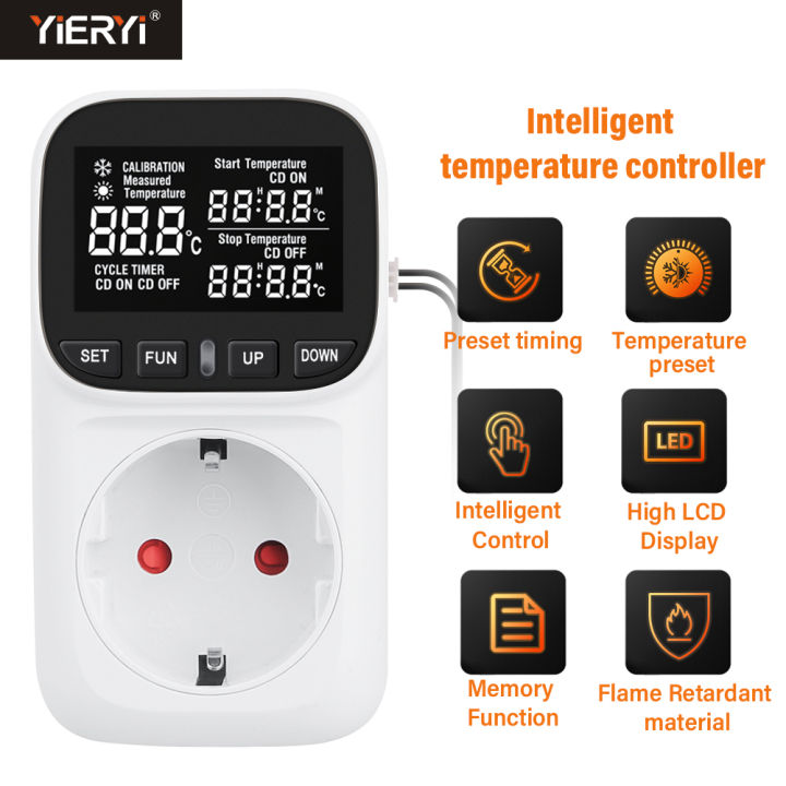 Yieryi Digital Temperature Controller Socket Outlet Eu Plug Thermostat With Timer Sensor Probe