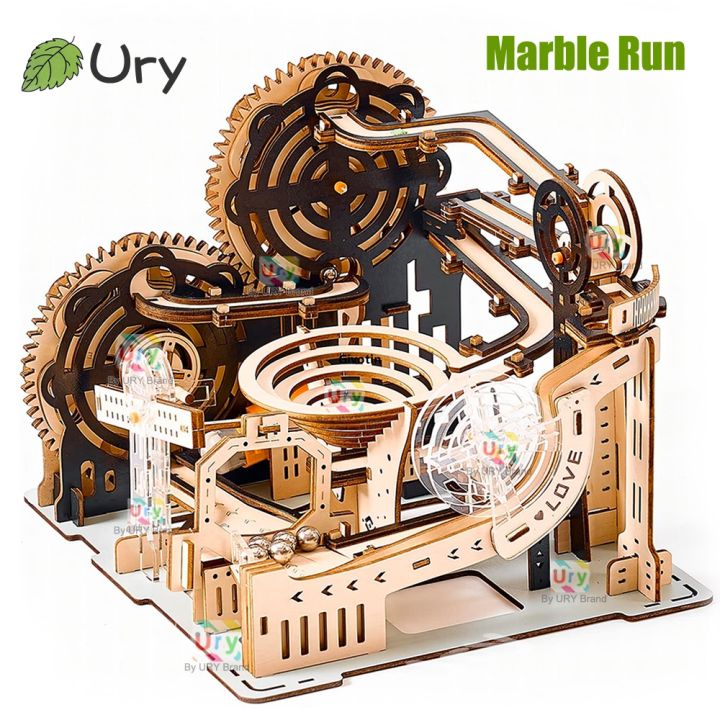 3D Wooden Puzzle Marble Run Set DIY Mechanical Track Electric Model ...