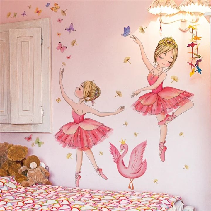 Princess and Swan Wall Stickers for Kids Rooms Girls Cute Ballet Dancer ...