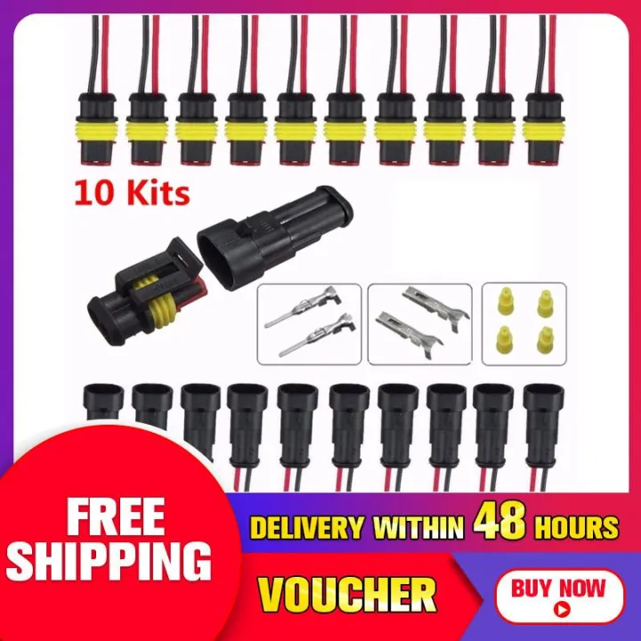 10sets Motors Car Part 2 Pin 2 Way Sealed Waterproof Electrical Wire ...