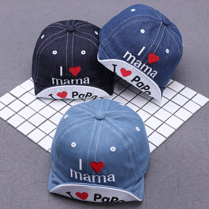 6-24 Months Denim Baby Hat I Love Mama Papa Baseball Cap for Boy Girl ...