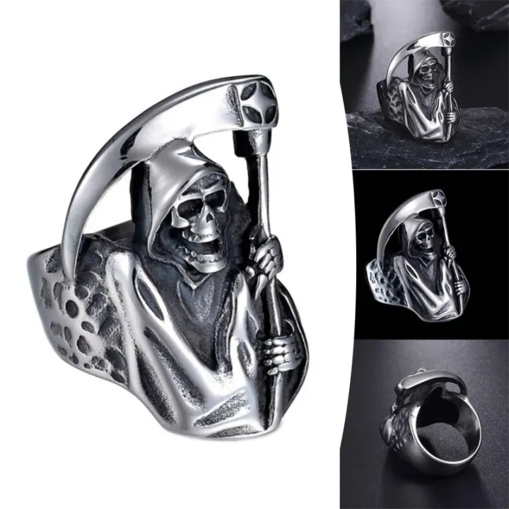 The Dead Gothic Rings Black Death Grim Reaper Skull Ring Fashion Punk ...