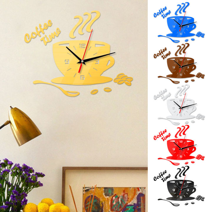 Creative Coffee Cup Shaped Wall Clock Modern 3D Wall Clocks Stickers ...