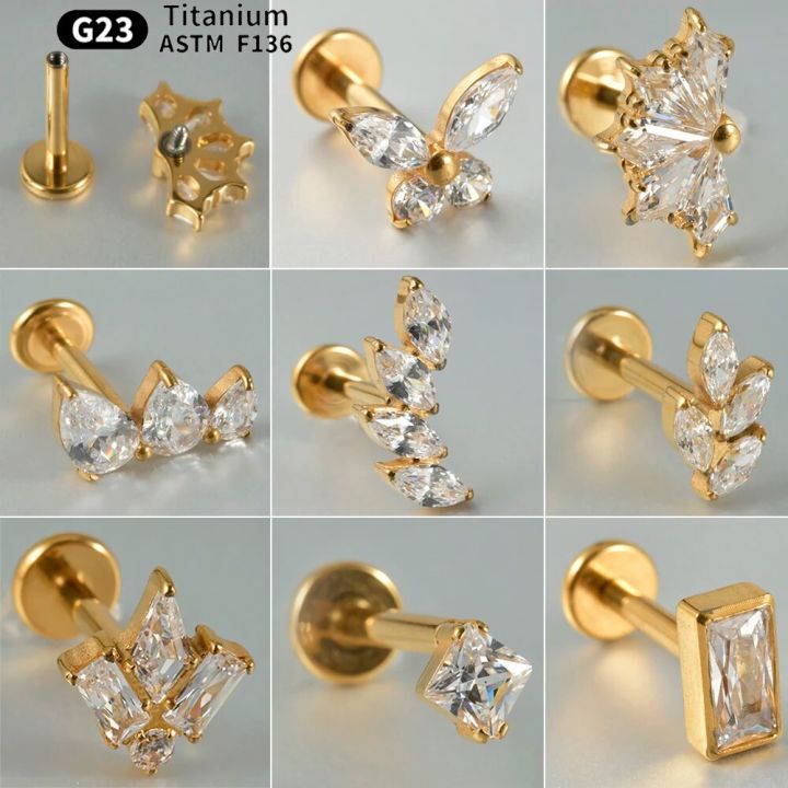 1PC Cz G23 Solid Titanium Cartilage Earrings Stud 16G Internally ...