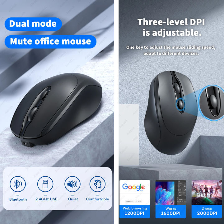 Rechargeable Wireless Bluetooth Mouse Silent WIRELESS COMPUT MOUS USB ...