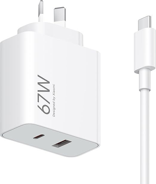 mi 67W PD Fast Charger Adapter, Dual Port USB-C & USB-A Wall Charger ...