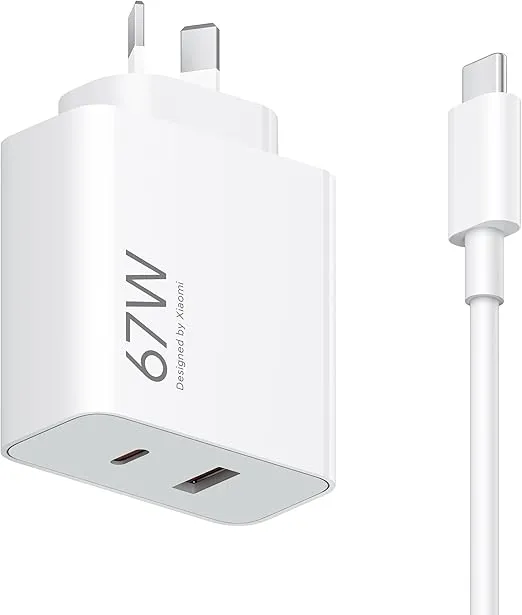 mi 67W PD Fast Charger Adapter, Dual Port USB-C & USB-A Wall Charger ...