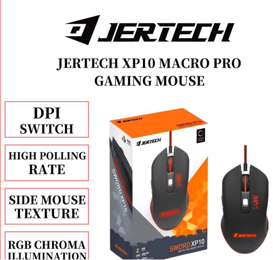 Jertech Sword XP 10 RGB Pro Gaming Mouse – 3200 DPI Adjustable Sensitivity, Macro Function, and ...