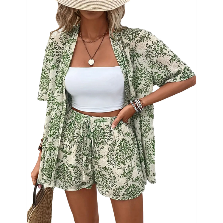 Beach Pants for Women Co Ord Set 2 Piece Dress Shirt and Short Beach ...