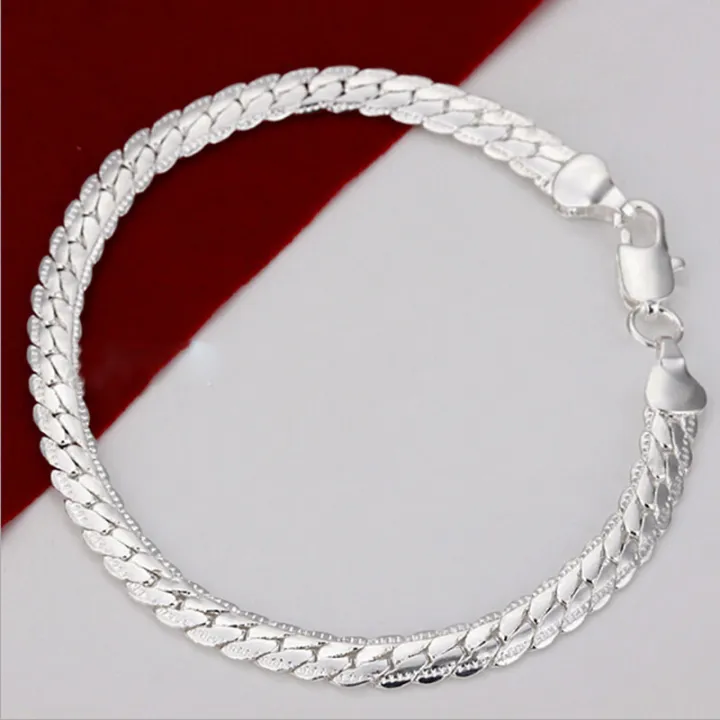 Silver plated fashion snake chain 5mm width bangle jewelry trendy men ...