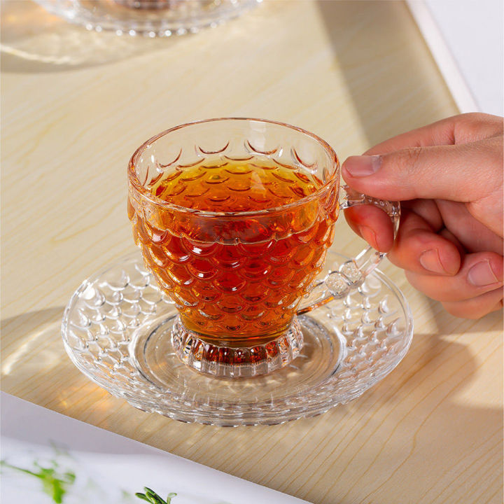 Classic Glass Tea & Coffee Cup and Saucer 210ml - (Set of 6 Cups & 6 ...