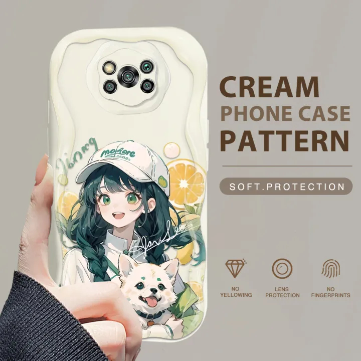 YYDS for Xiaomi Poco X3 NFC Poco X3 Pro Back Cover Cute Fruit Girl Case Cream Texture Wavy Edge ...