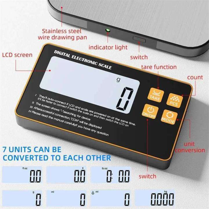 Wireless Kitchen Scale with Remote Display Stainless Steel Pan Magnetic ...
