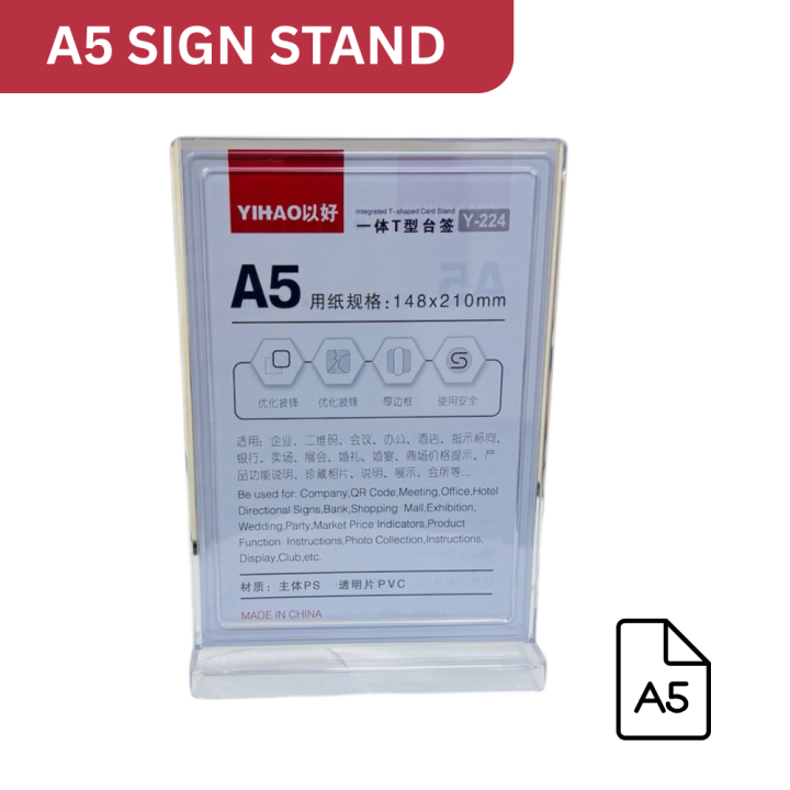 A5 SIGN HOLDER – TRANSPARENT DISPLAY STAND FOR MENUS, PROMOTIONS & QR ...