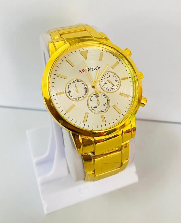 SW White LABEL Men's Luxury Stainless Steel Watch for Men GOLDEN | Daraz.lk