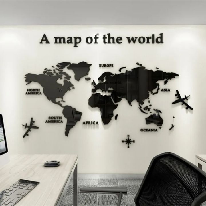 3D World Map Wall Sticker Acrylic Solid Color Crystal Bedroom Wall With ...