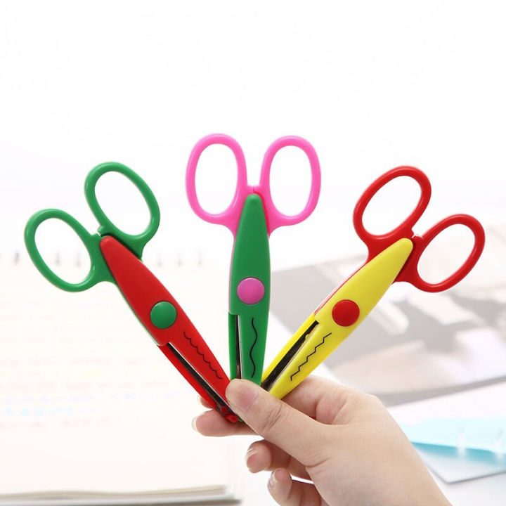 3Pc Children Kids Paper Craft Scissors 6 Cutting Patterns Curved Edges ...