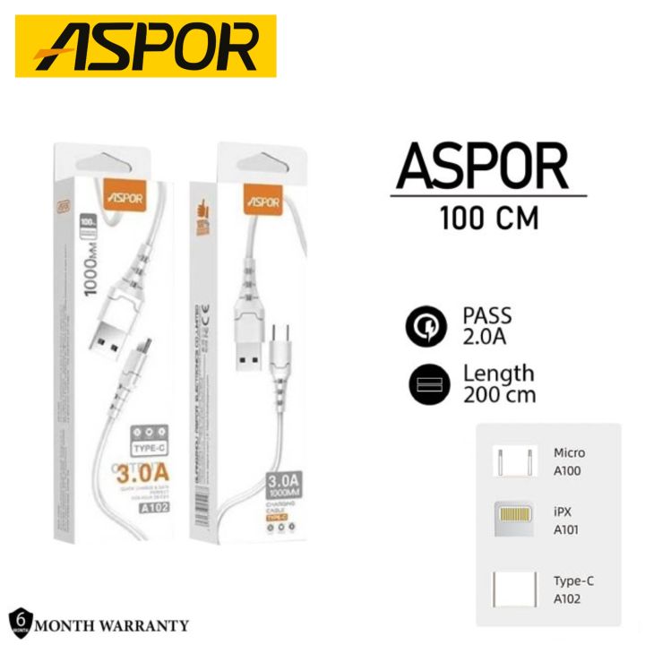 ASPOR A100 3A 1M Lightning Micro Type-C To USB Max 2.4A Fast Charging ...