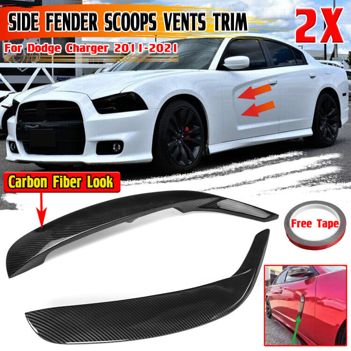 Front Door Side Fender Scoops Fin Vents Carbon Fiber For Dodge Charger ...