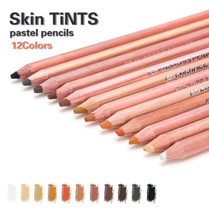 Pastel Pencil Set 12Pcs Professional Pencil Wood Basis Skin Pastel ...