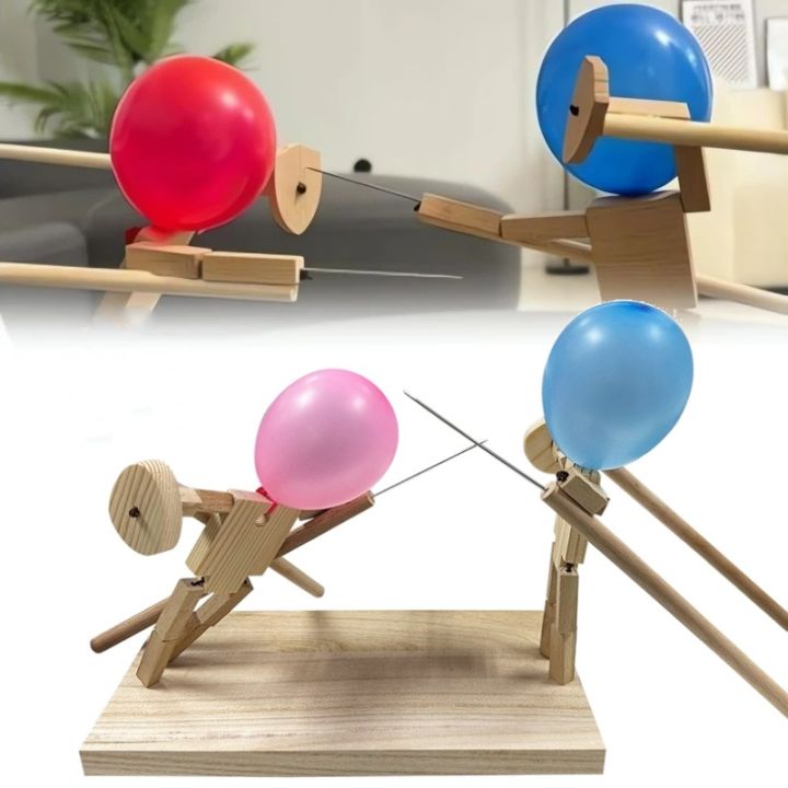 Fun Balloon Bamboo Man Battle Handmade Wooden Fencing Puppets Wooden ...