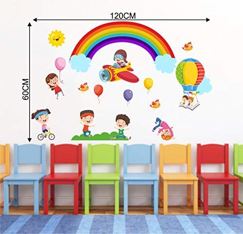 Decal O Decal Kids Play with Rainbow Baloon Aeroplane Bicycle in Open ...