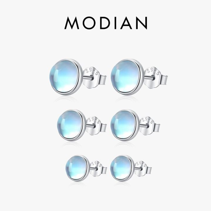 Modian 925 Sterling Silver Round Exquisite Moonstone 4 5 6 MM Stud ...