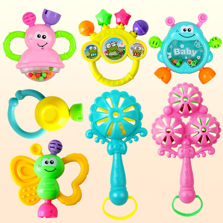 Hittime 7pcs/set Newborn Rattle Toy Funny Expression Pattern Colored Shaking Bell Rattles Baby ...