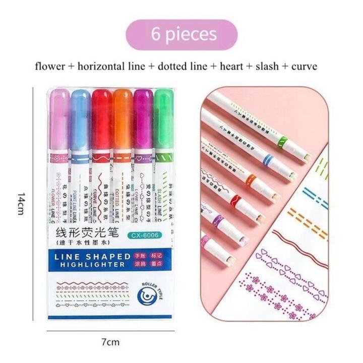 【Hot】 6Pcs Single/Dual Tip Markers Highlighter Double Head Curve Pens ...