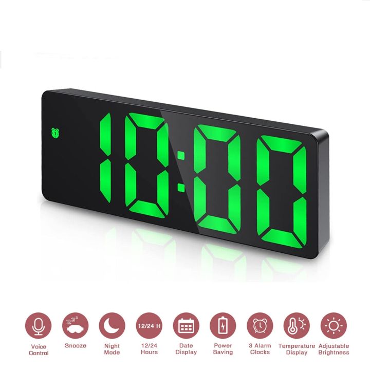 LED Mirror Table Clock Digital Alarm Clock Display Time Electronic ...