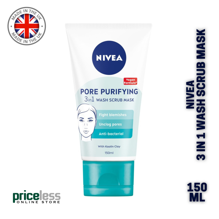 NIVEA Pore Purifying Refining Vegan 3 In 1 Face Wash Scrub Mask 150Ml ...