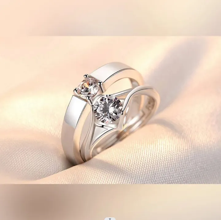 A Pair Of Silver Couple Rings Angel Kiss Diamond Ring「Golden Forest ...