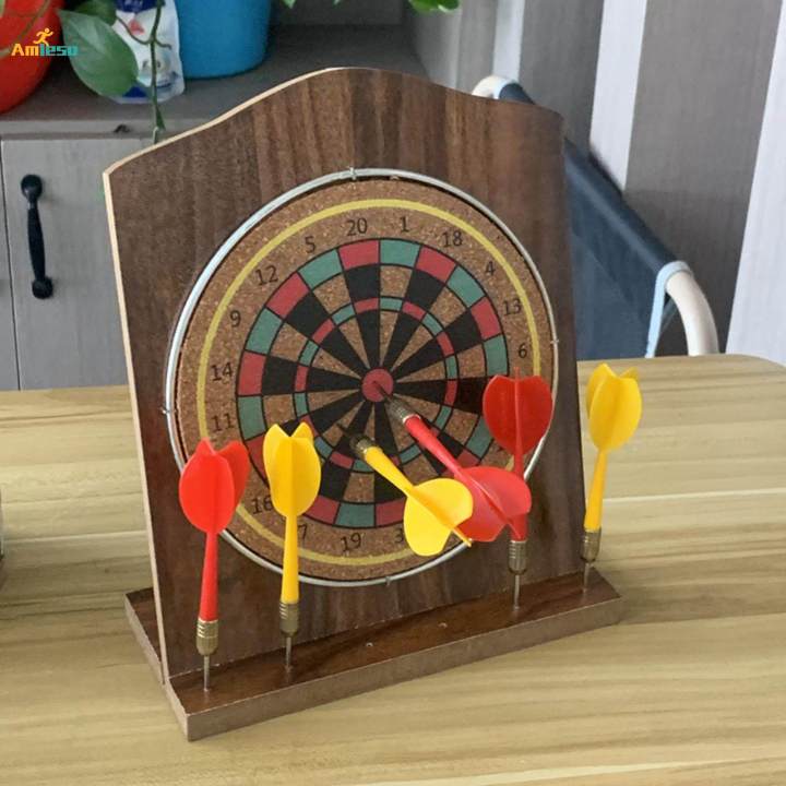 Mini Desktop Board Wooden Board Set 6 Darts Plate Target Boards ...