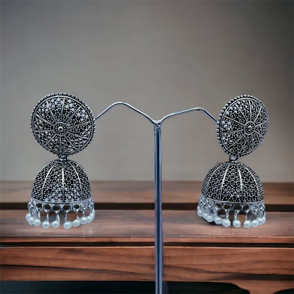 Silver color earing South Indian Round Pearl Moti Big Feather Peacock ...