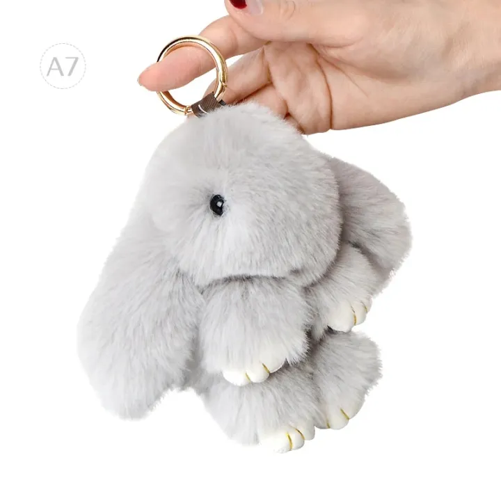 Fluffy Rabbit Fur Pompon Bunny Keychain For Girls Bag Car Key Chain ...