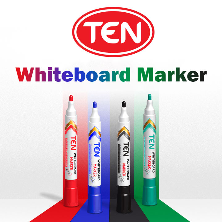 Ten Whiteboard Marker - Extra Long Writing - Blue | Black | Red | Green ...