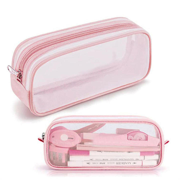 Pencil Case With Compartments Teen Girl Pencil Case Transparent Pencil Case Grid Mesh Pen Bag Multifunctional Organizer Box Daraz.lk