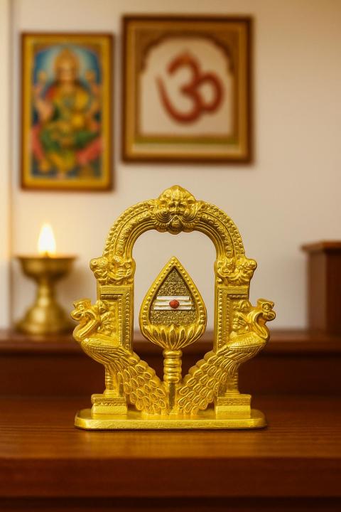 Golden Thiruneeru Namam Symbol – Brass Arch Design with Peacocks ...