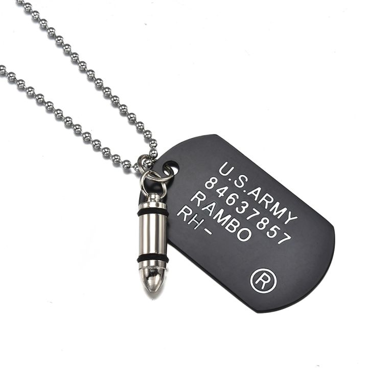 High quality men Army bullet charm dog tags single chain pendant ...