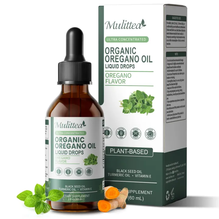 Mulittea Organic Oregano Oil Drops with Black Seed Oil with Turmeric ...