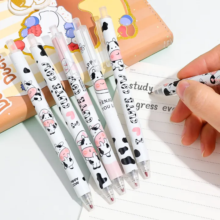 1/5/10Pcs 0.5Mm Cartoon Cute Milk Cow Press Gel Pens Kawaii Black ...