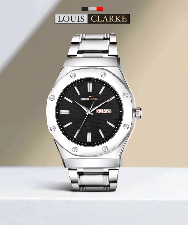 LOUIS CLARKE Day and Date Display Screw Ring AP Design Quartz Analog ...