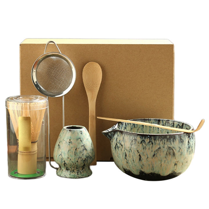 6-Piece Cyan Matcha Tea Kit with Bamboo Whisk, Bowl, Teaspoon, and ...